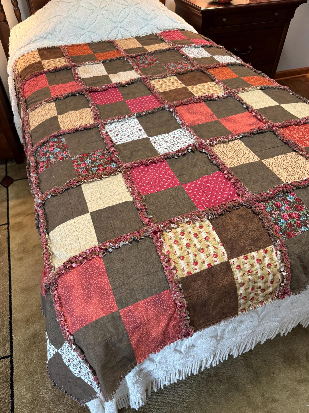 Earth Tone Four Patch Sofa Throw, Sofa Rag Quilt, Sofa Throw, Autumn ...