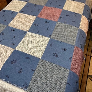 Primitive Floral and Denim Sofa Rag Quilt, Sofa Throw, Farmhouse Quilt ...