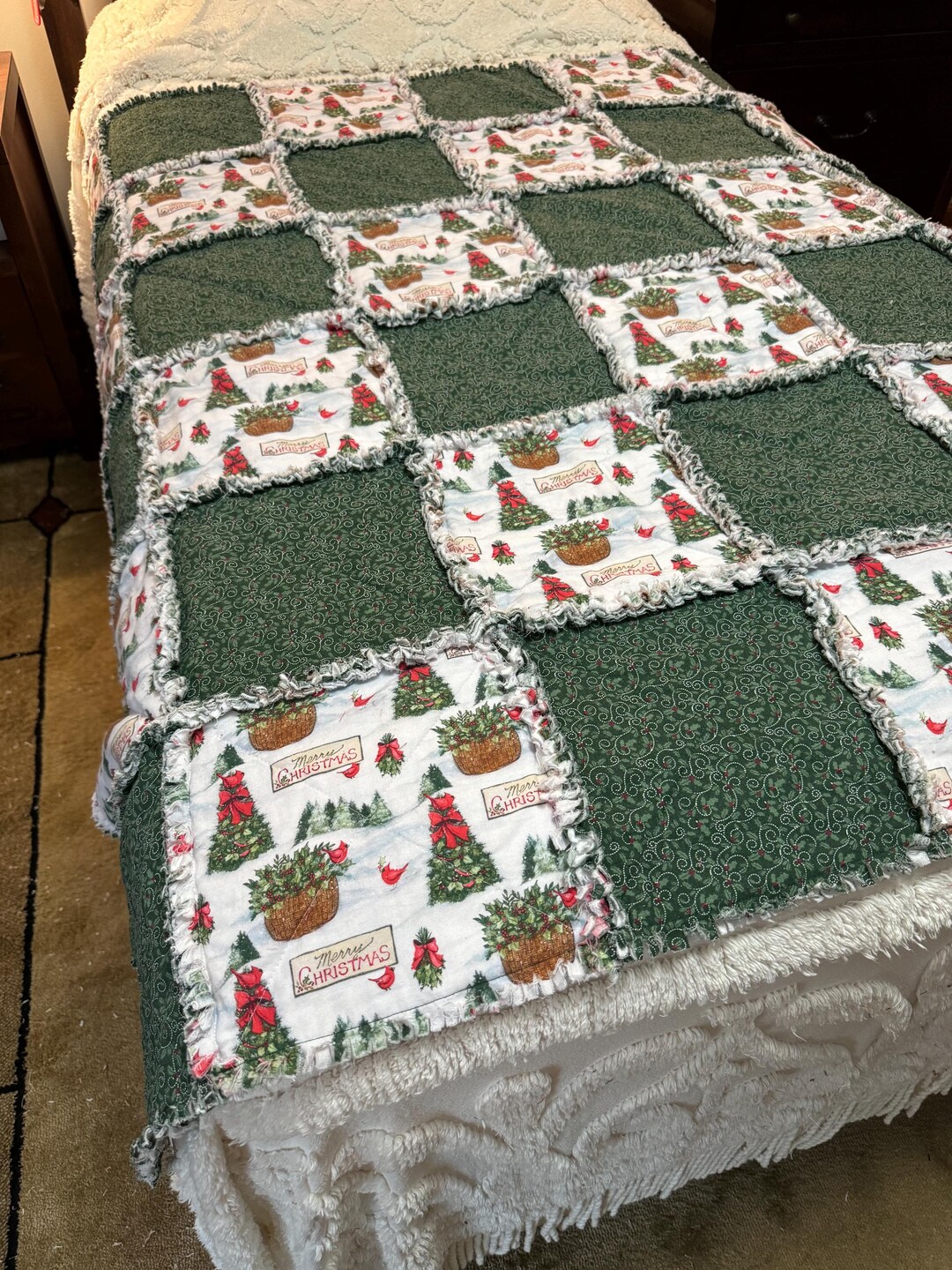 Holiday Cardinal 2 Sofa Rag Quilt, Sofa Rag Quilt, Sofa Throw, Holiday ...