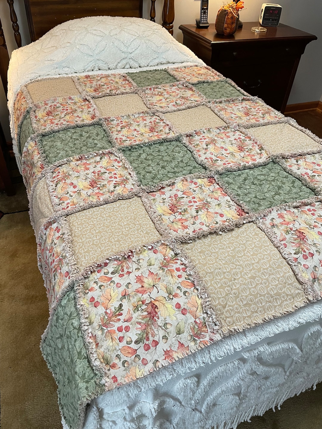 Autumn Leaves and Acorns Sofa Rag Quilt, Sofa Throw, Fall Rag Quilt ...