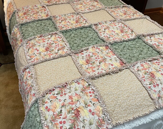 Autumn Leaves and Acorns Sofa Rag Quilt, Sofa Throw, Fall Rag Quilt ...