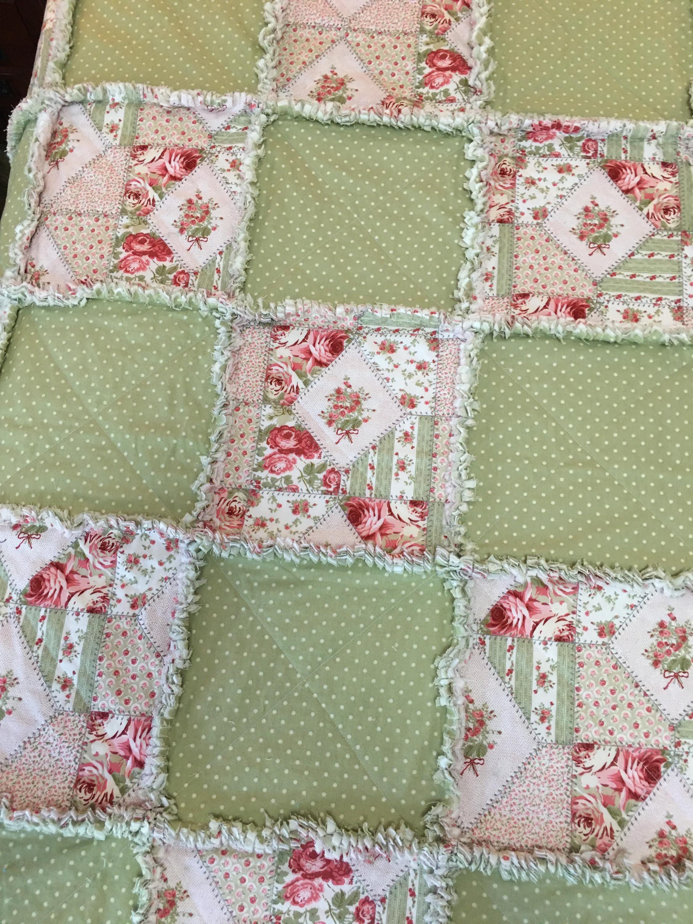 Pink and Green Floral Sofa Throw, Sofa Rag Quilt, Sofa Throw, Vintage ...