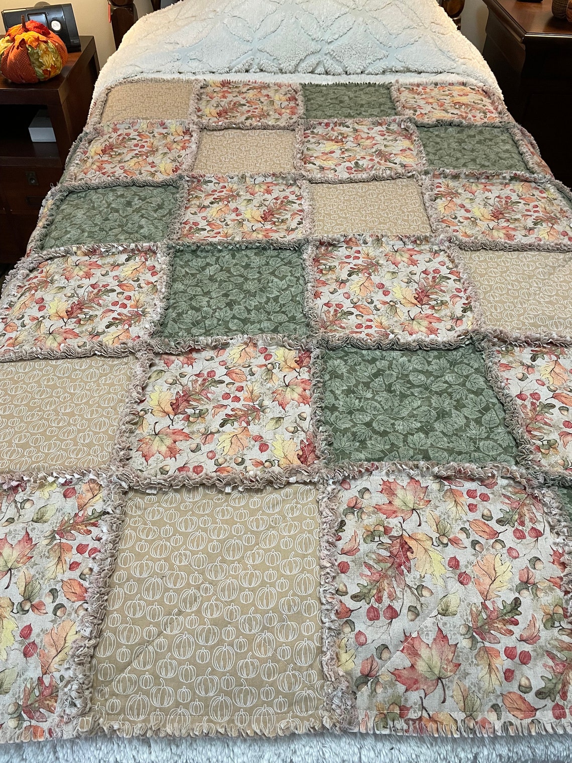 Autumn Leaves and Acorns Sofa Rag Quilt, Sofa Throw, Fall Rag Quilt ...