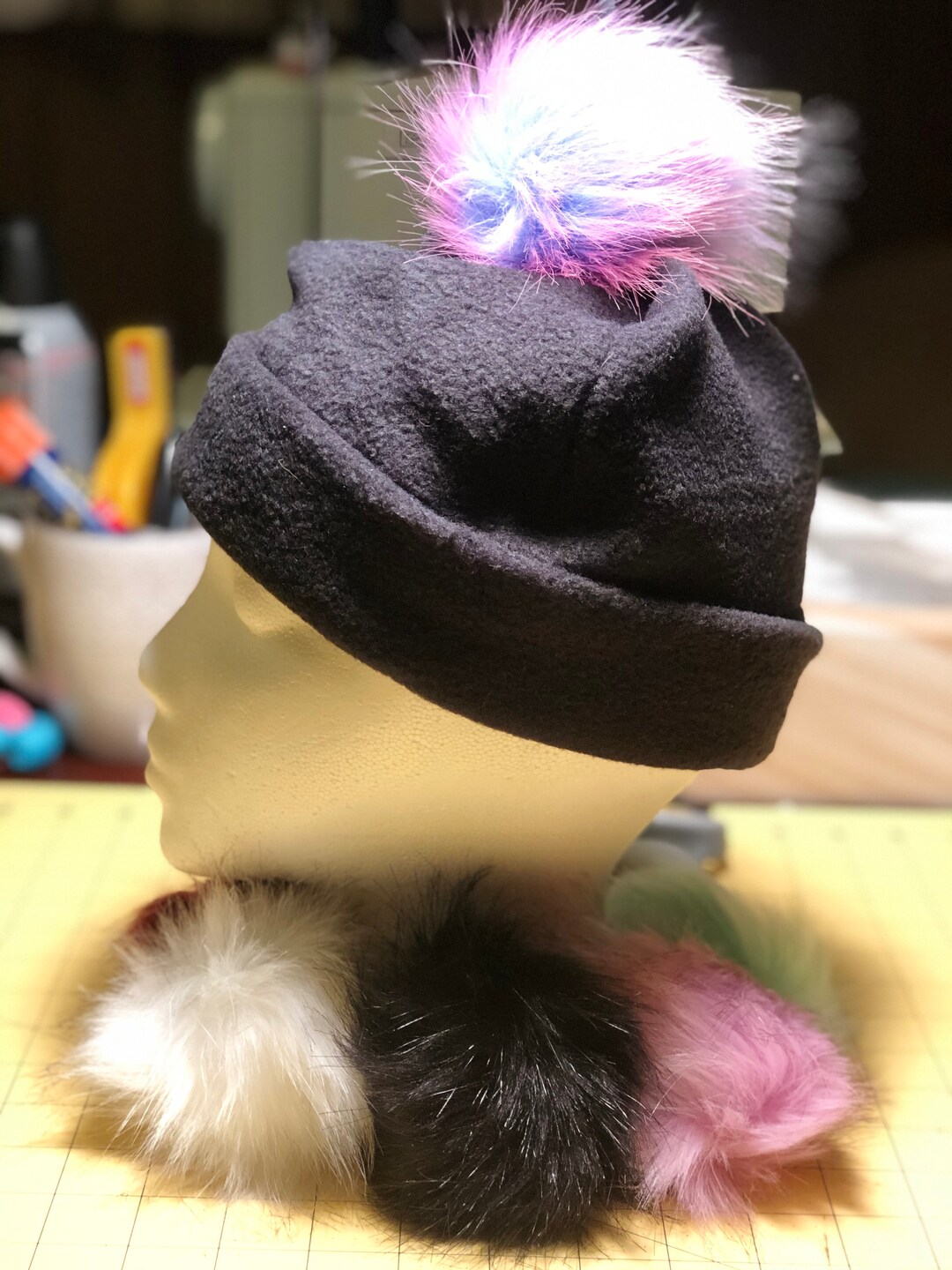 Black Fleece Hat Black Skully Warm Hat Winter Hat Gift - Etsy