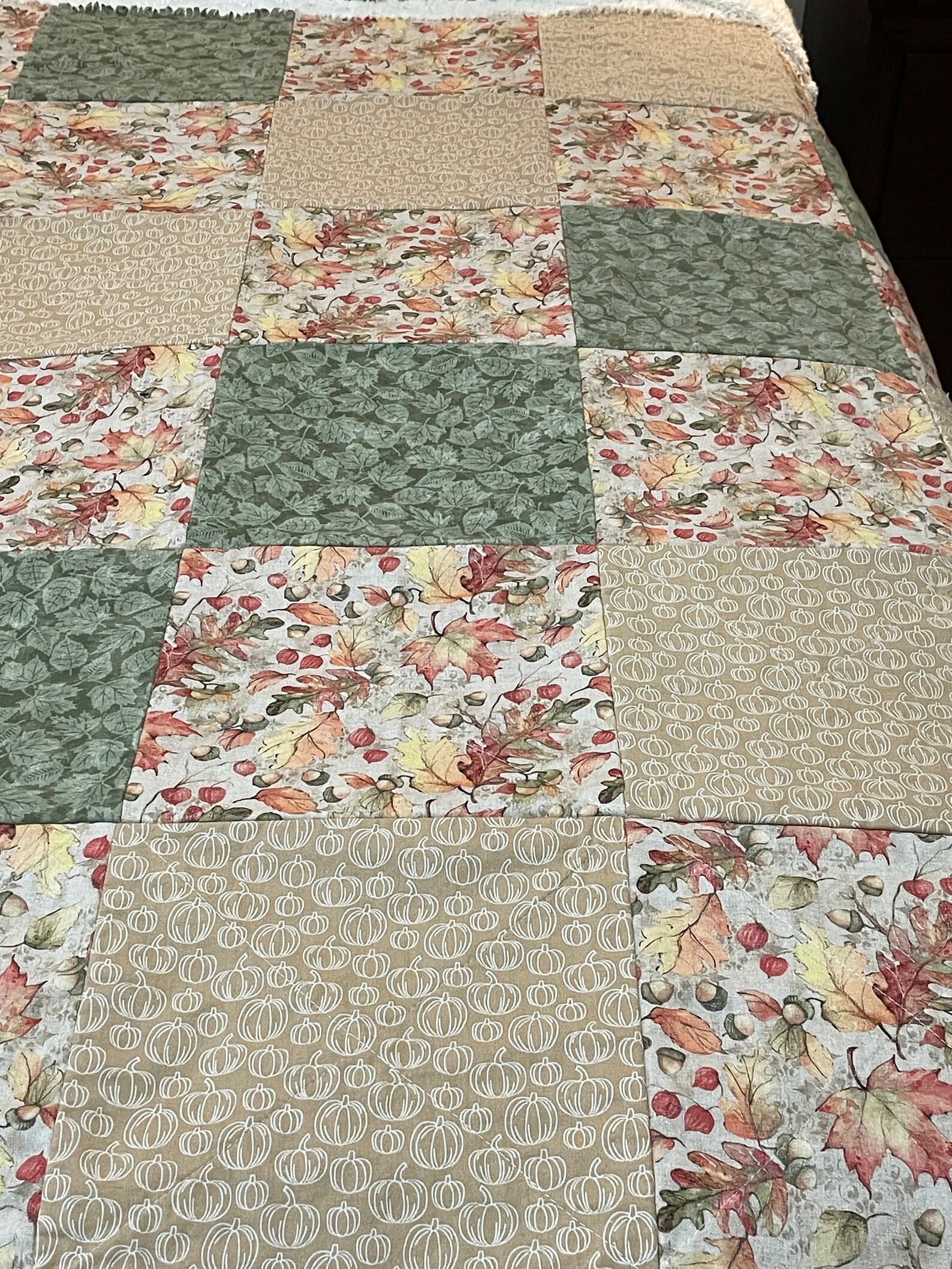 Autumn Leaves and Acorns Sofa Rag Quilt, Sofa Throw, Fall Rag Quilt ...