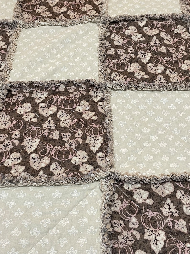 Autumn Pumpkin 2 Rag Quilt, Sofa Throw, Fall Rag Quilt, Autumn Sofa ...