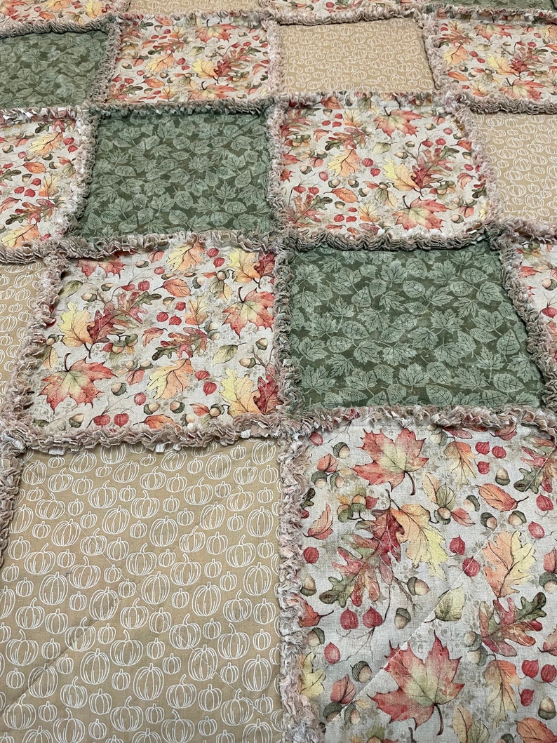 Autumn Leaves and Acorns Sofa Rag Quilt, Sofa Throw, Fall Rag Quilt ...