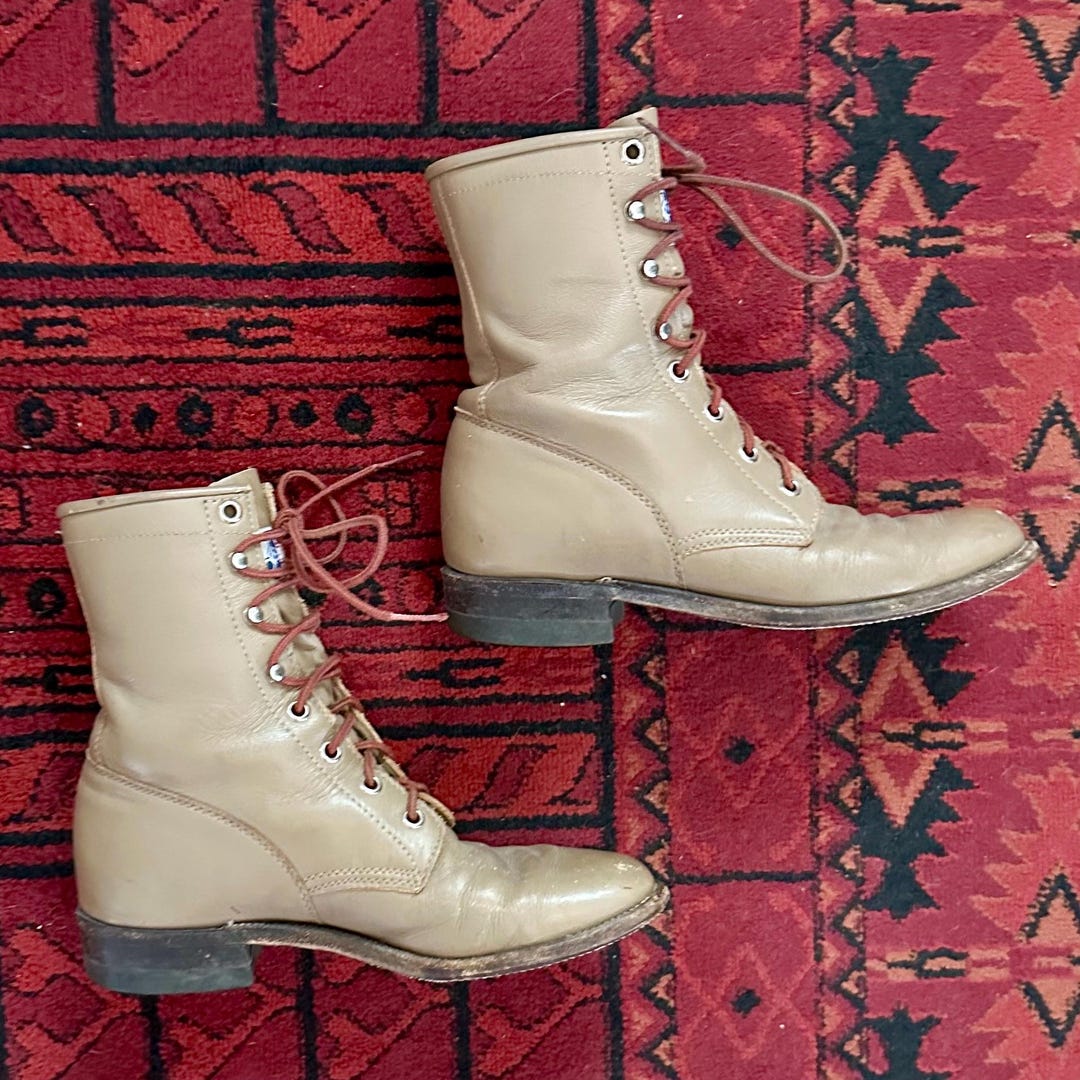 Justin Lace up Western Cowboy Boots in Taupe Leather, Women's Size 5 ...