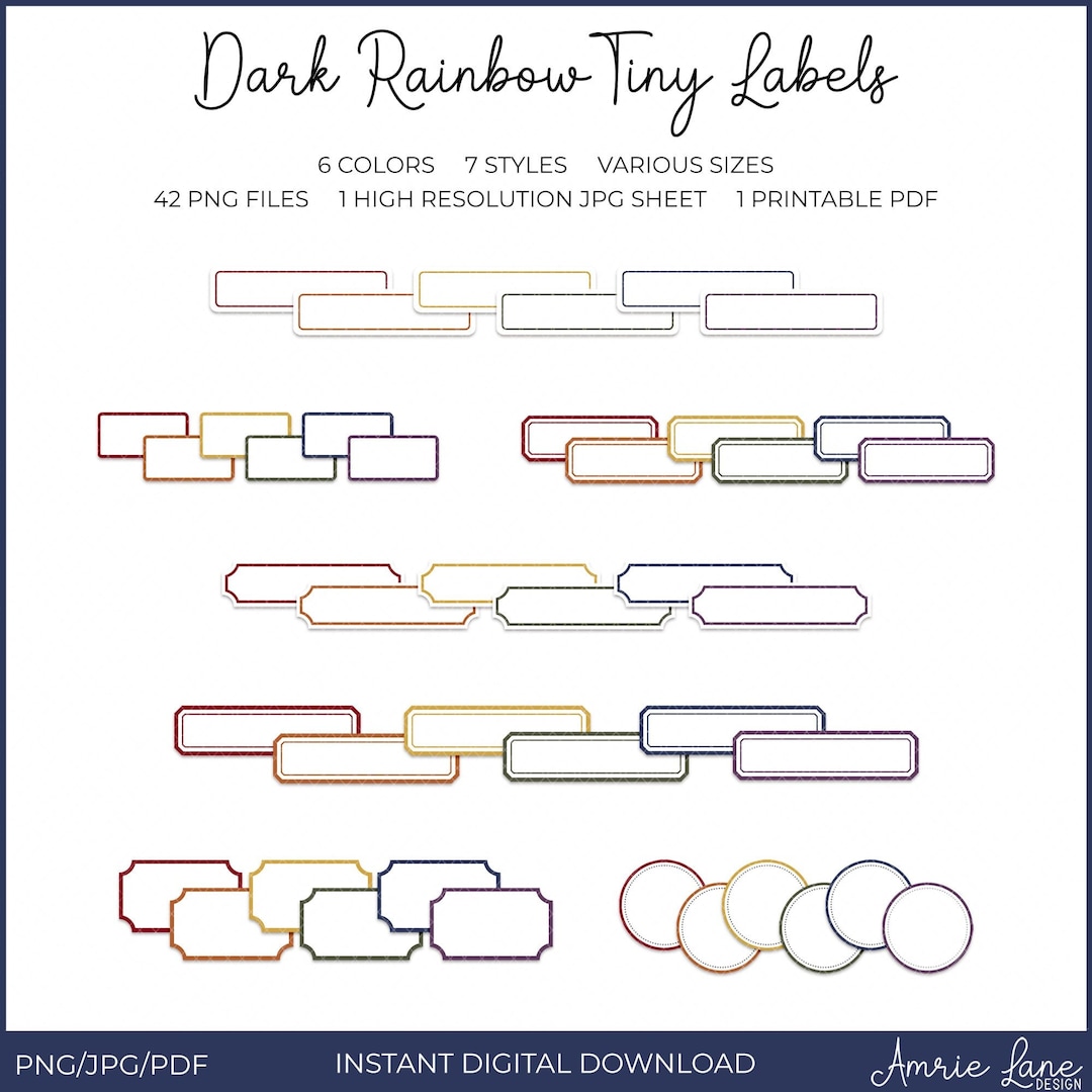 Small Printable Labels in Various Styles & Sizes Dark Rainbow - Etsy