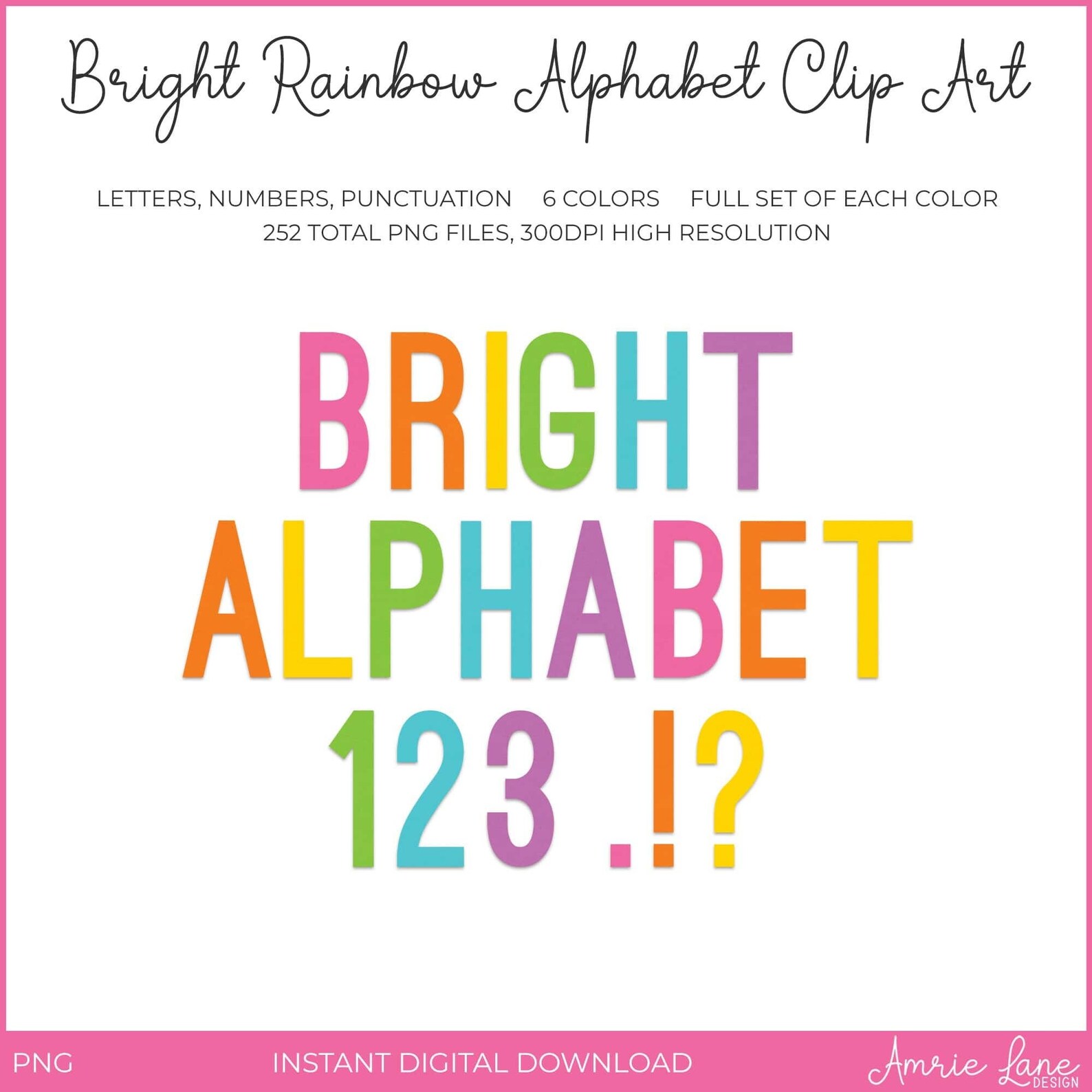 Bright Rainbow Alphabet Clip Art, Letters Numbers and Punctuation, PNG ...