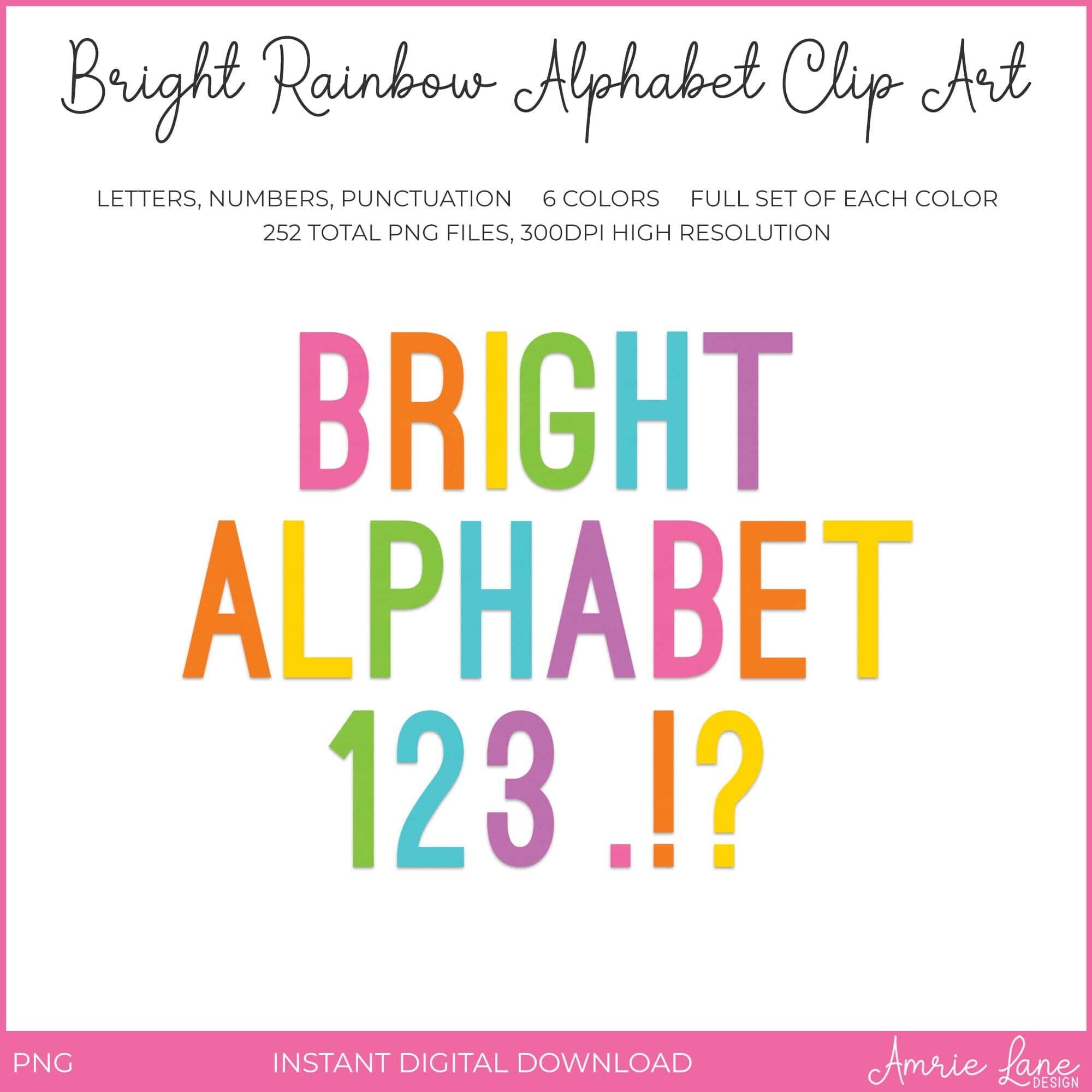 Bright Rainbow Alphabet Clip Art, Letters Numbers and Punctuation, PNG ...