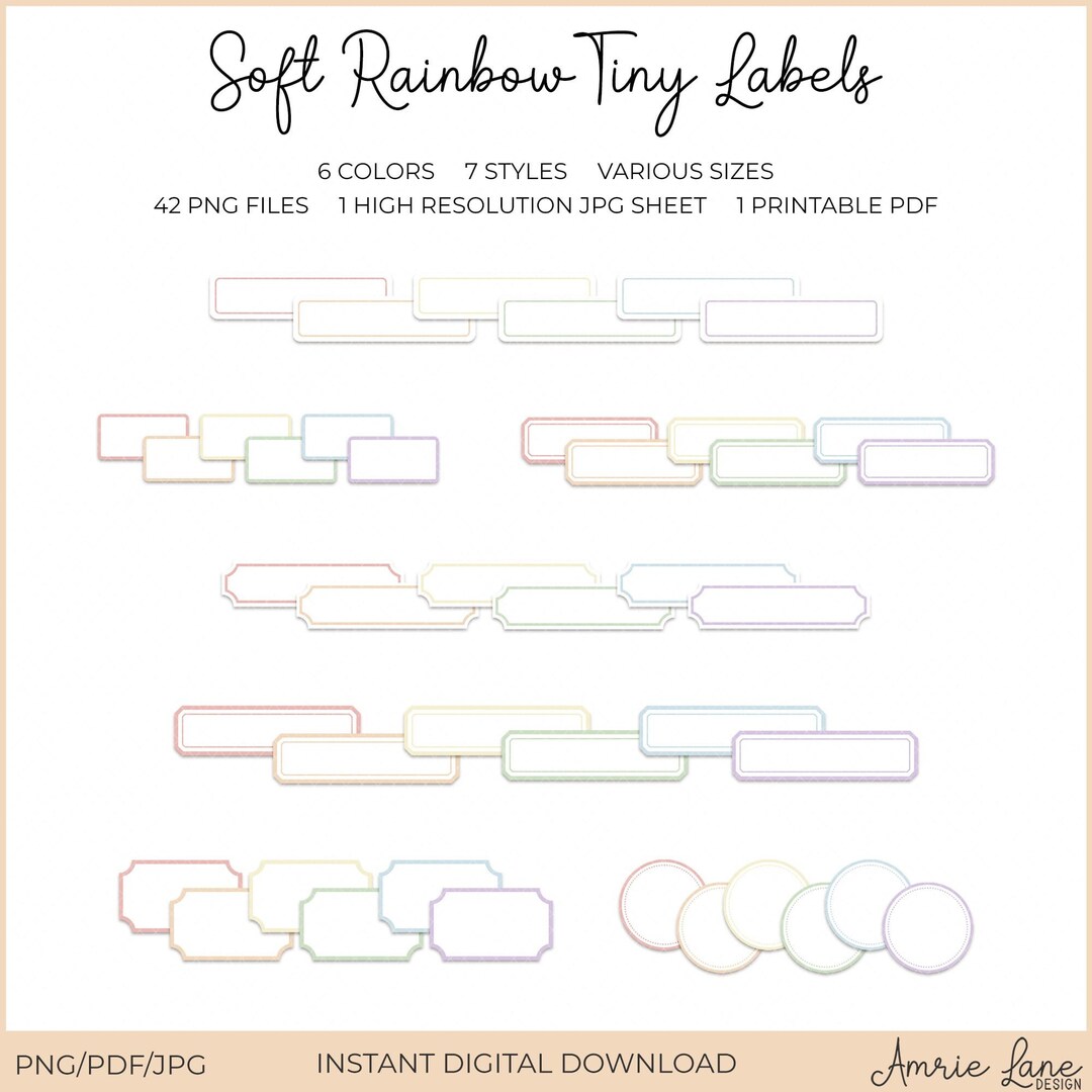 Soft Pastel Printable Stickers in Various Sizes & Styles, Small Blank ...