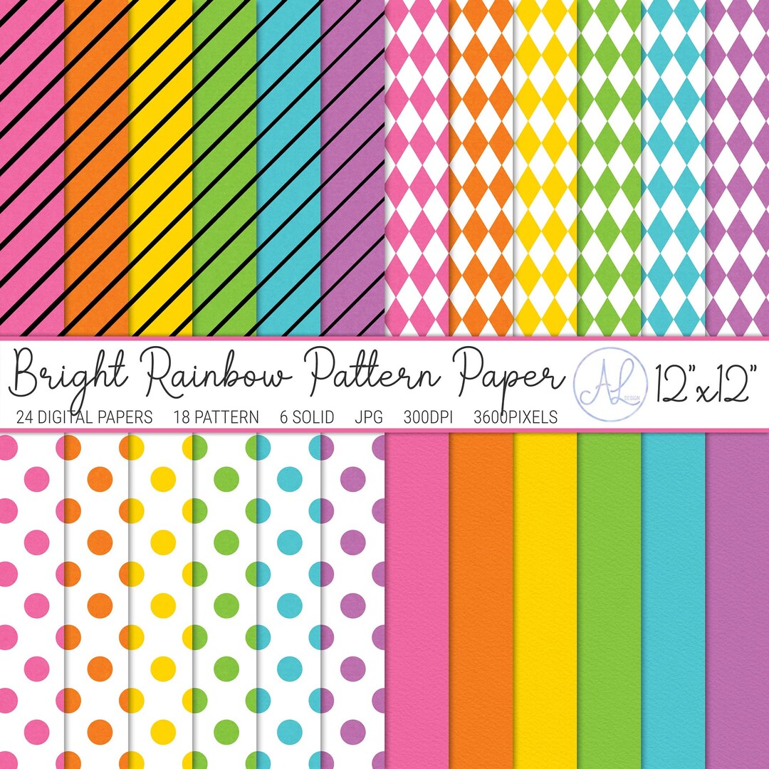 Bright Rainbow Colors Digital Paper 12x12 Printable - Etsy