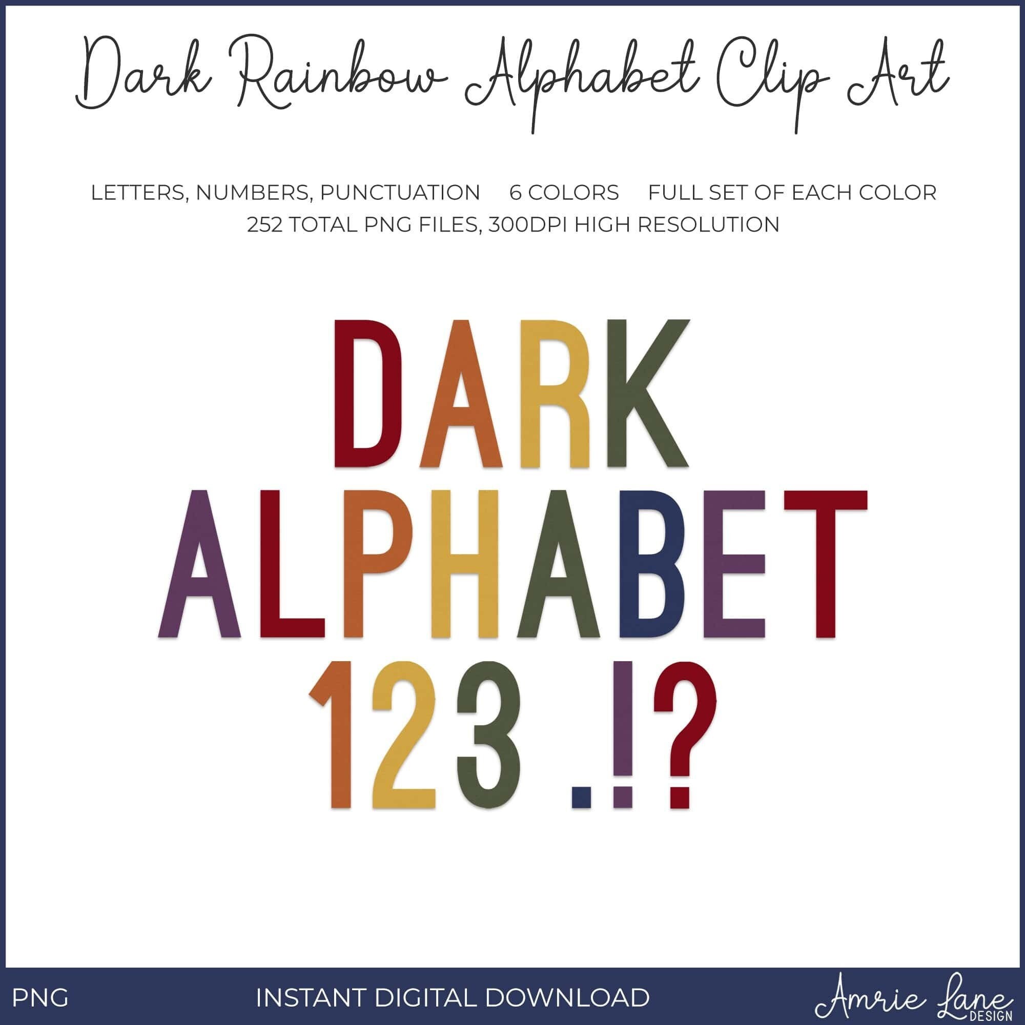 Dark Rainbow Alphabet Clip Art Letters Numbers Punctuation - Etsy