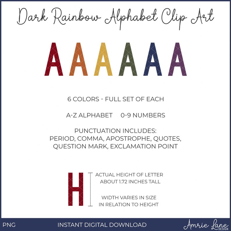 Dark Rainbow Alphabet Clip Art Letters Numbers Punctuation - Etsy