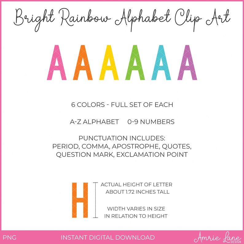 Bright Rainbow Alphabet Clip Art, Letters Numbers and Punctuation, PNG ...