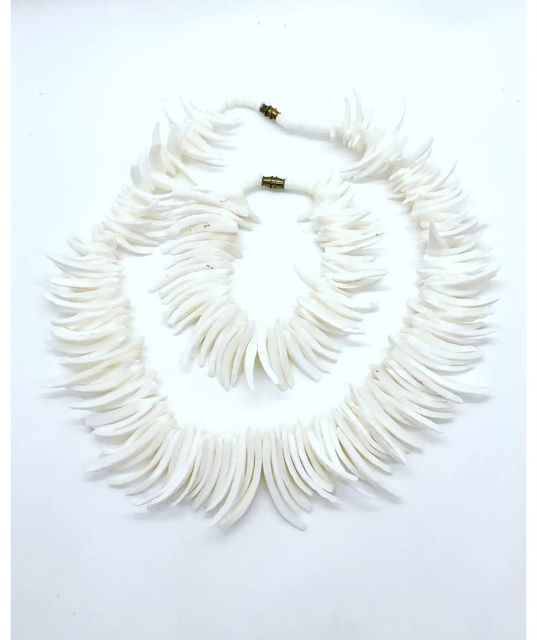 Natural White Shell Shard Necklace and Bracelet Vintage Demi-parure Set ...