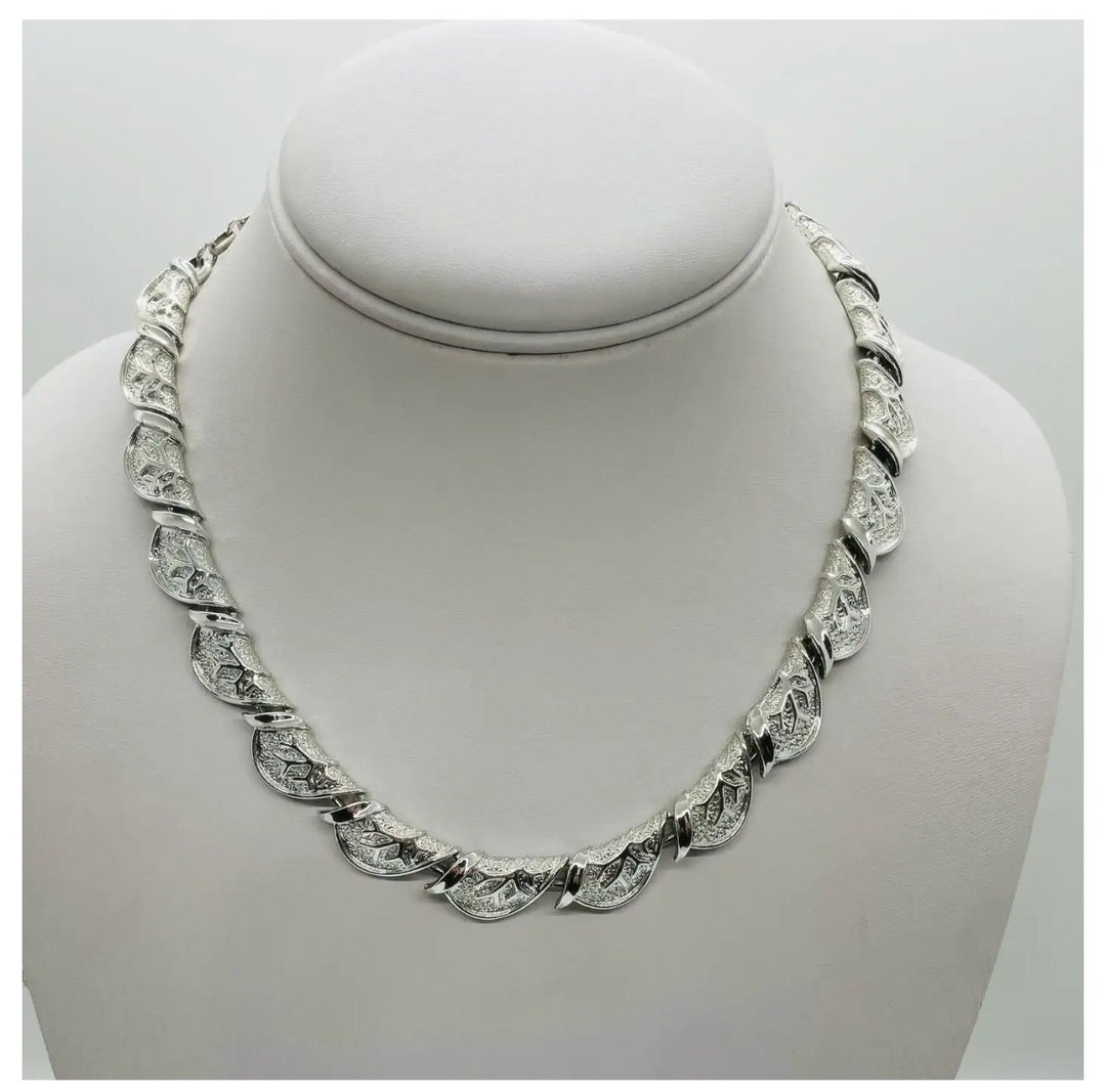 CORO Mid Century Silver Tone Metal Textured Branch Panel Link Vintage ...