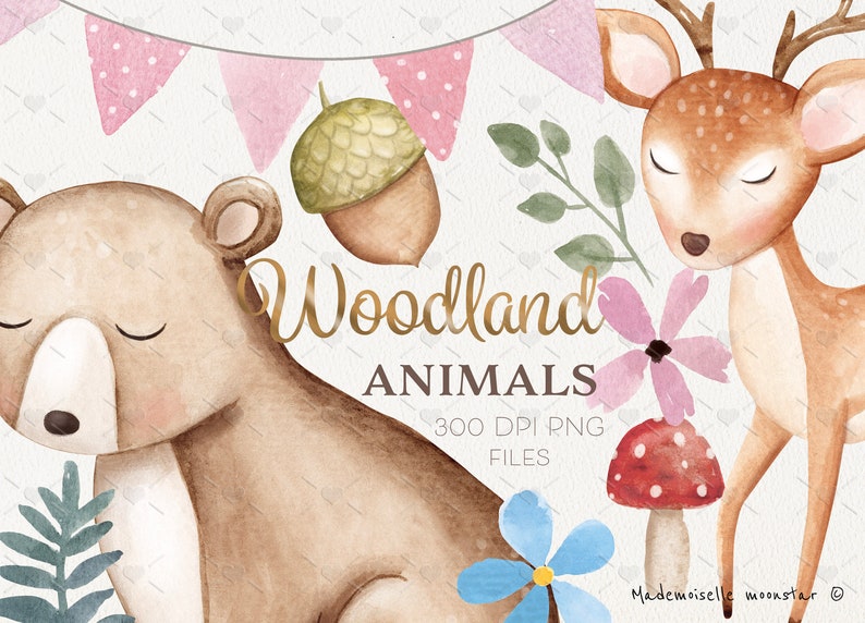 Cute Forest Animals Watercolor Clipart Set. Woodland Watercolor Animals ...