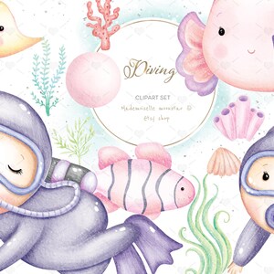 Cute Scuba Diving Clipart Set. Watercolor Clipart, Under the Sea ...