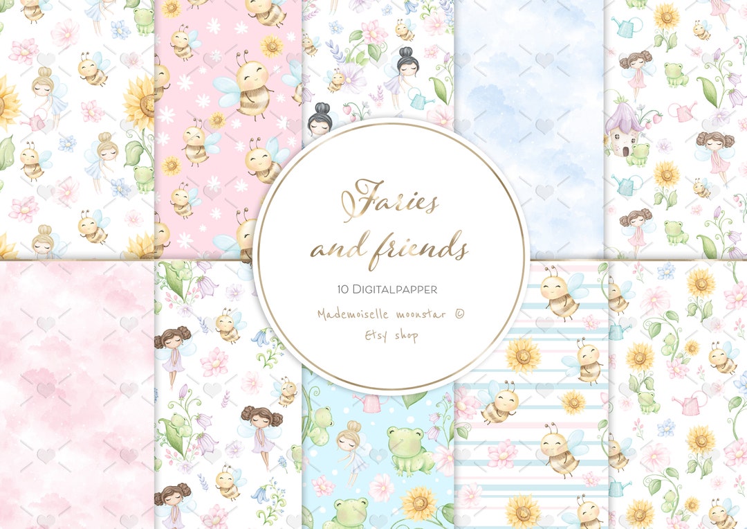 Seamless Digital Paper Fairies and Friends. 10 Digital Backgrounds. - Etsy