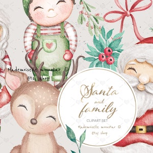 Cute Christmas Clipart Set - Cute Santa, Mrs Clause, Reindeers, Elves ...