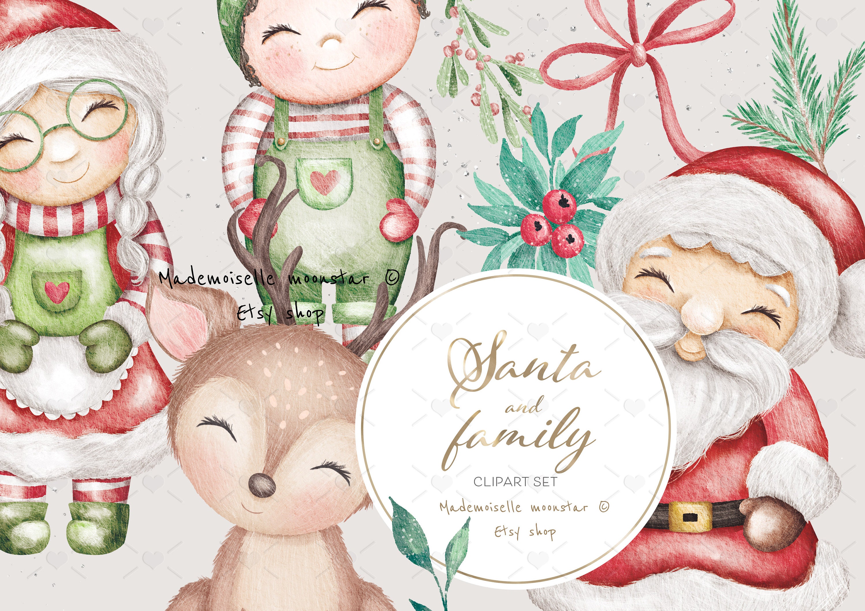 Cute Christmas Clipart Set Cute Santa Mrs Clause - Etsy