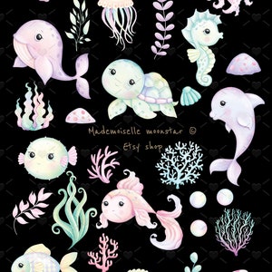 Little Rainbow Sea Babies. Cute Sea Animals Clipart Set. Underwater ...