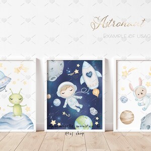 Cute Astronaut Boy Clipart. Teddy Bear, Cat, Bunny Space. Watercolor ...