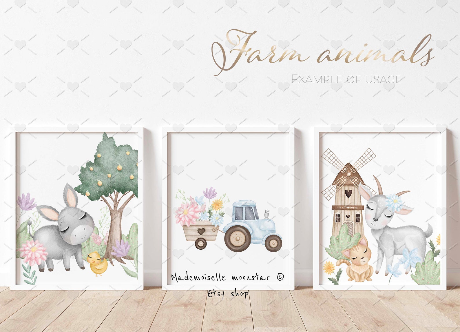 Cute Farm Animals Part 2 Clipart Set. Donkey Cow Goat Cat - Etsy