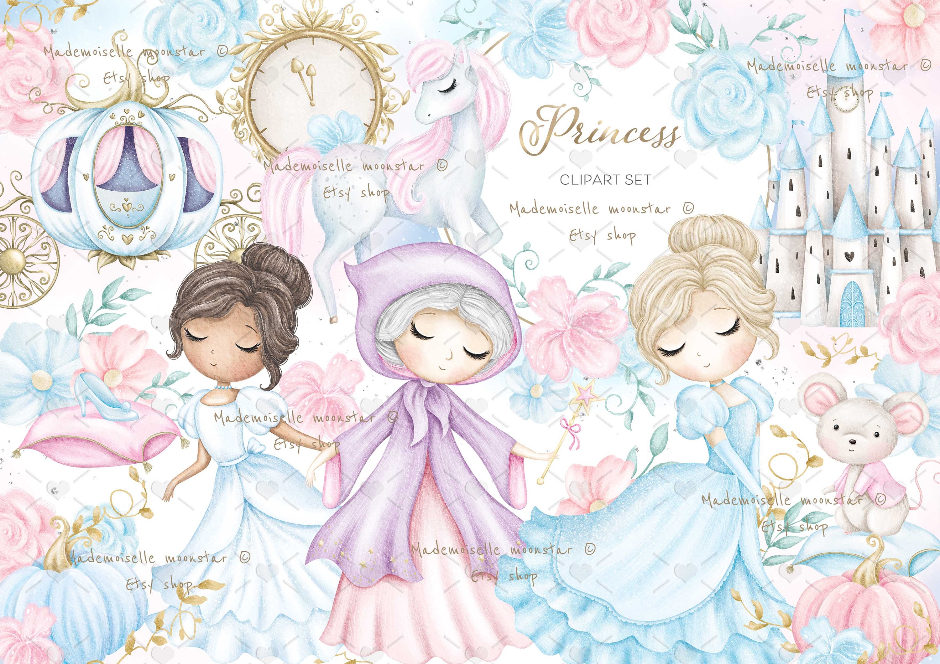Fairy Tale Princes Clipart Set. Princess Watercolor Clipart. - Etsy UK