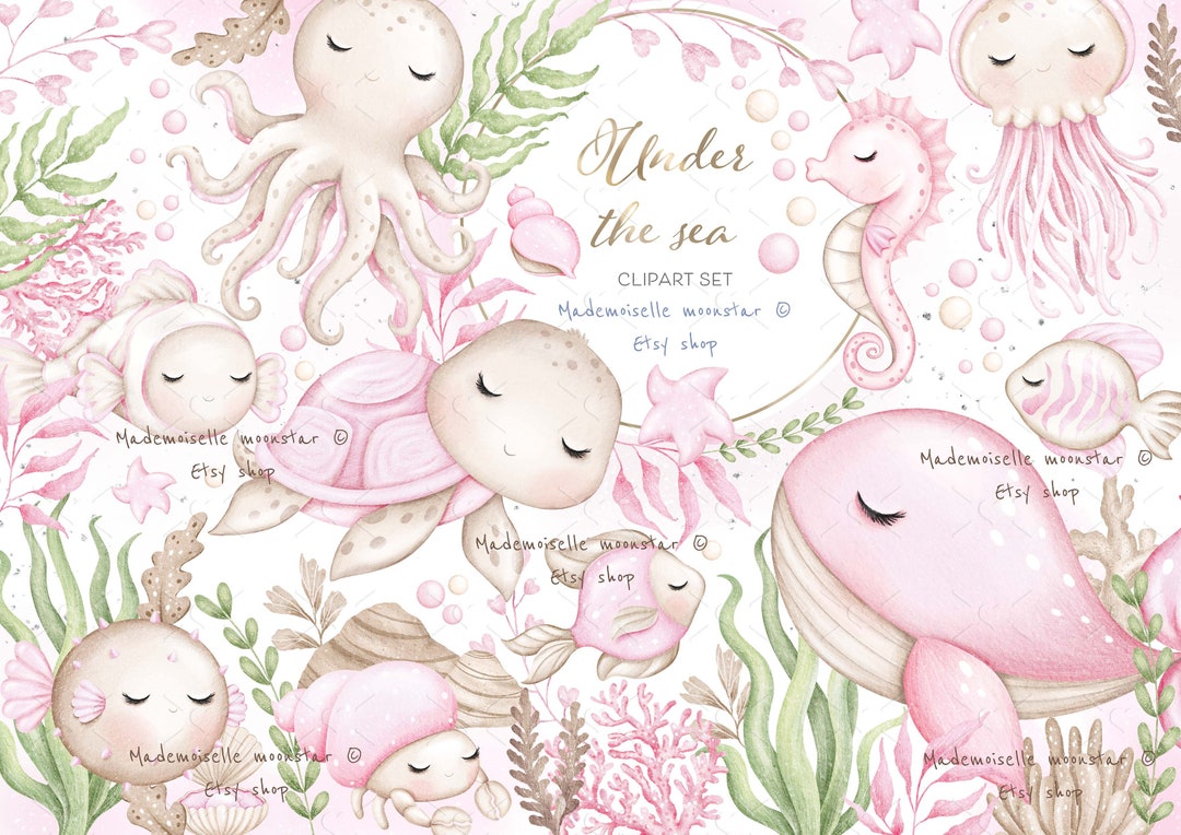 Little Sea Animals Clipart. Cute Sea Creatures Digital PNG Files ...