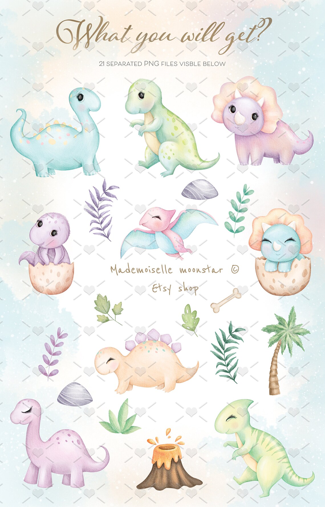 Cute Dinosaurs Babies Clipart Set. 300 Dpi PNG Files. Digital - Etsy