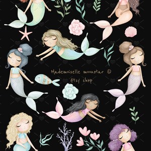 Cute Little Mermaids Clipart Set. Sea Girls, Underwater Clipart. Sea ...