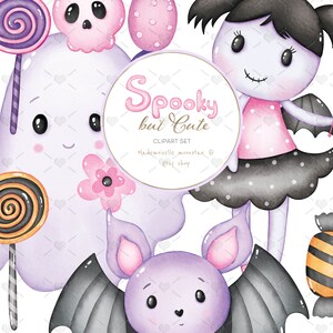 Spooky but Cute Halloween Clipart Set. Witch, Ghost, Skeleton, Monster ...