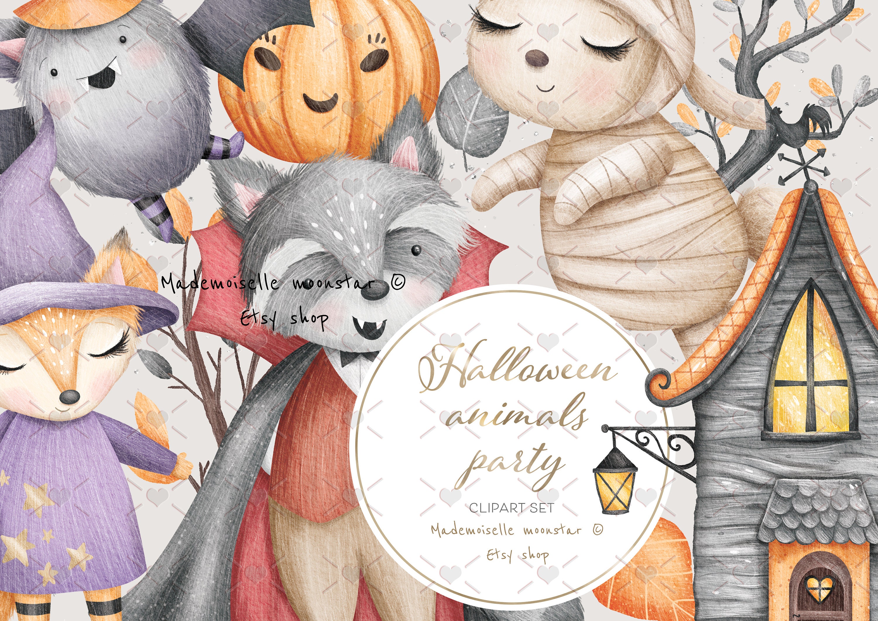 Halloween Party Forest Animals Clipart Set. Fox Witch Bat - Etsy