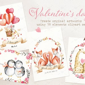 Watercolor Valentine's Day Clipart, Love Clipart Set, Woodland Animals ...