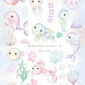 Little Rainbow Sea Babies. Cute Sea Animals Clipart Set. Underwater ...