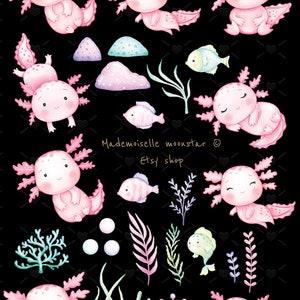Cute Axolotl Clipart Set. Watercolor Cute Water Animal. Fishes. 300 DPI ...