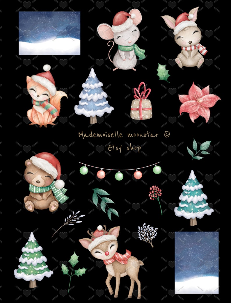 Christmas Forest Animals Clipart. Winter Wonderland. Woodland - Etsy