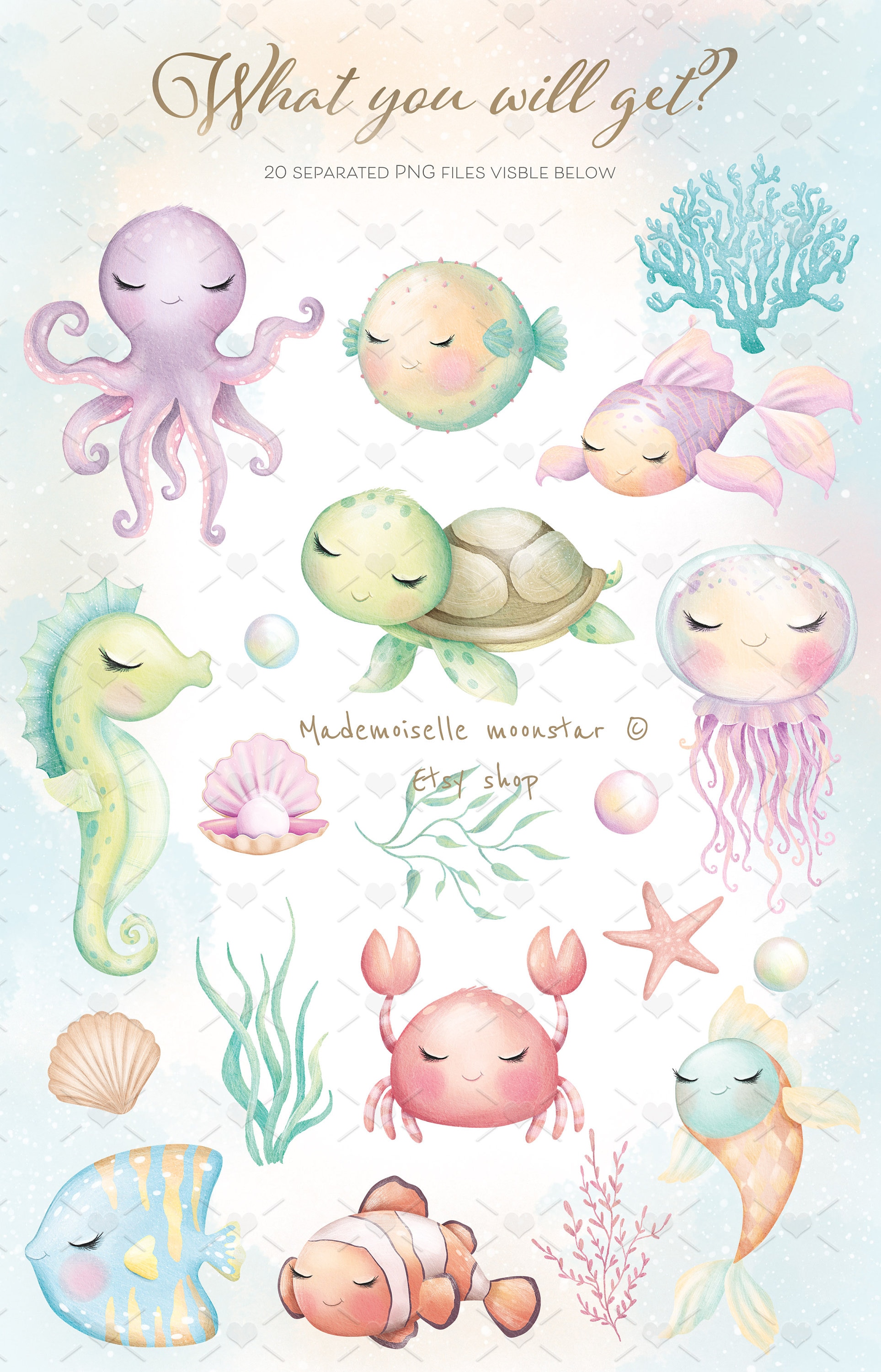 Little Sea Animals Clipart. Cute Sea Creatures Digital PNG - Etsy