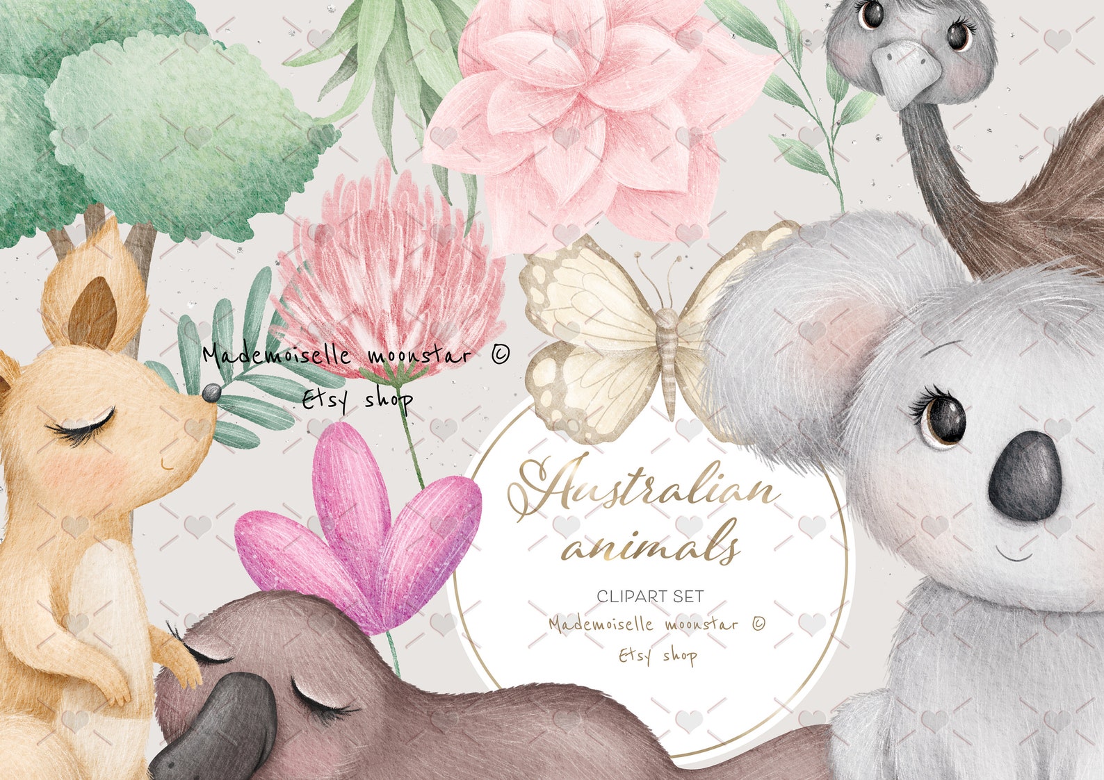 Australian Animals Clipart Set. Cute Koala Kangaroo Wombat - Etsy
