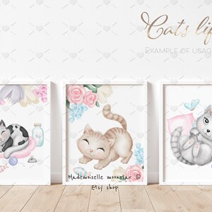 Cute Cats Clipart Set. Kittens, Kitty Digital Clipart. Watercolor Cute ...