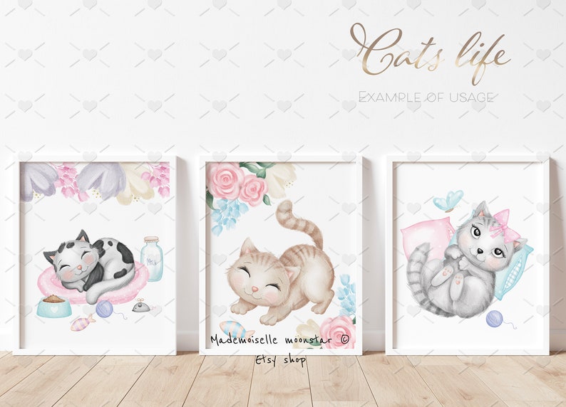 Cute Cats Clipart Set. Kittens, Kitty Digital Clipart. Watercolor Cute ...