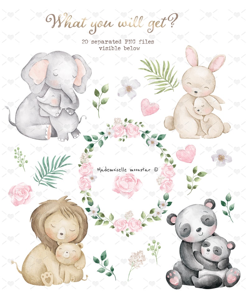 Mother and Baby Animals Watercolor Clipart Set. Panda - Etsy