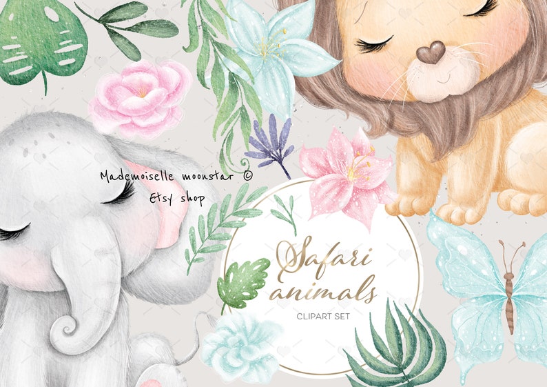 Cute Safari Baby Animals Clipart Set. Lovely Jungle Lion - Etsy