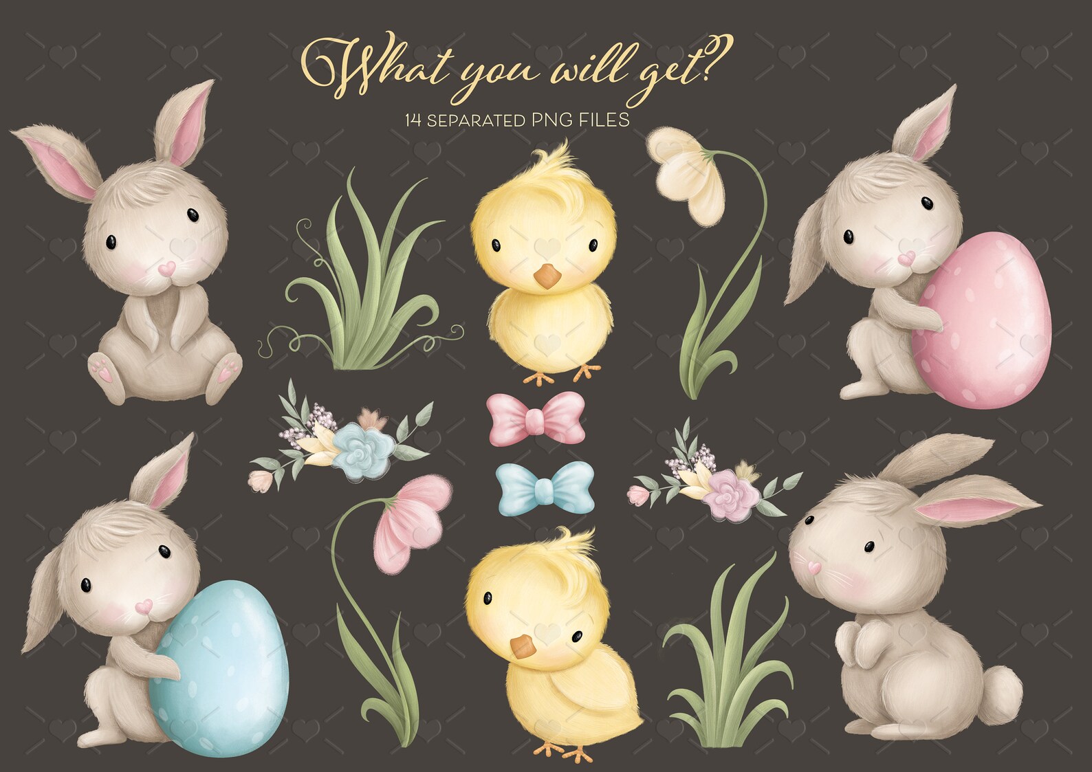 Easter Bunny and Chicken Clipart. Cute Bunny Clipart. Spring - Etsy