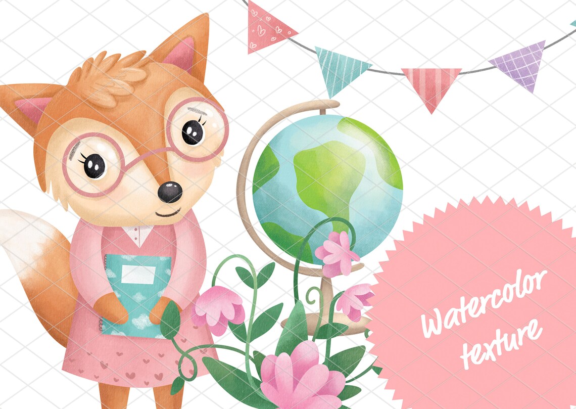 Watercolor Back to School Clipart, Forest Animals, Watercolor School ...