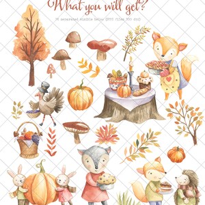 Watercolor Thanksgiving Clipart Set, Forest Animals, Turkey, Fox ...