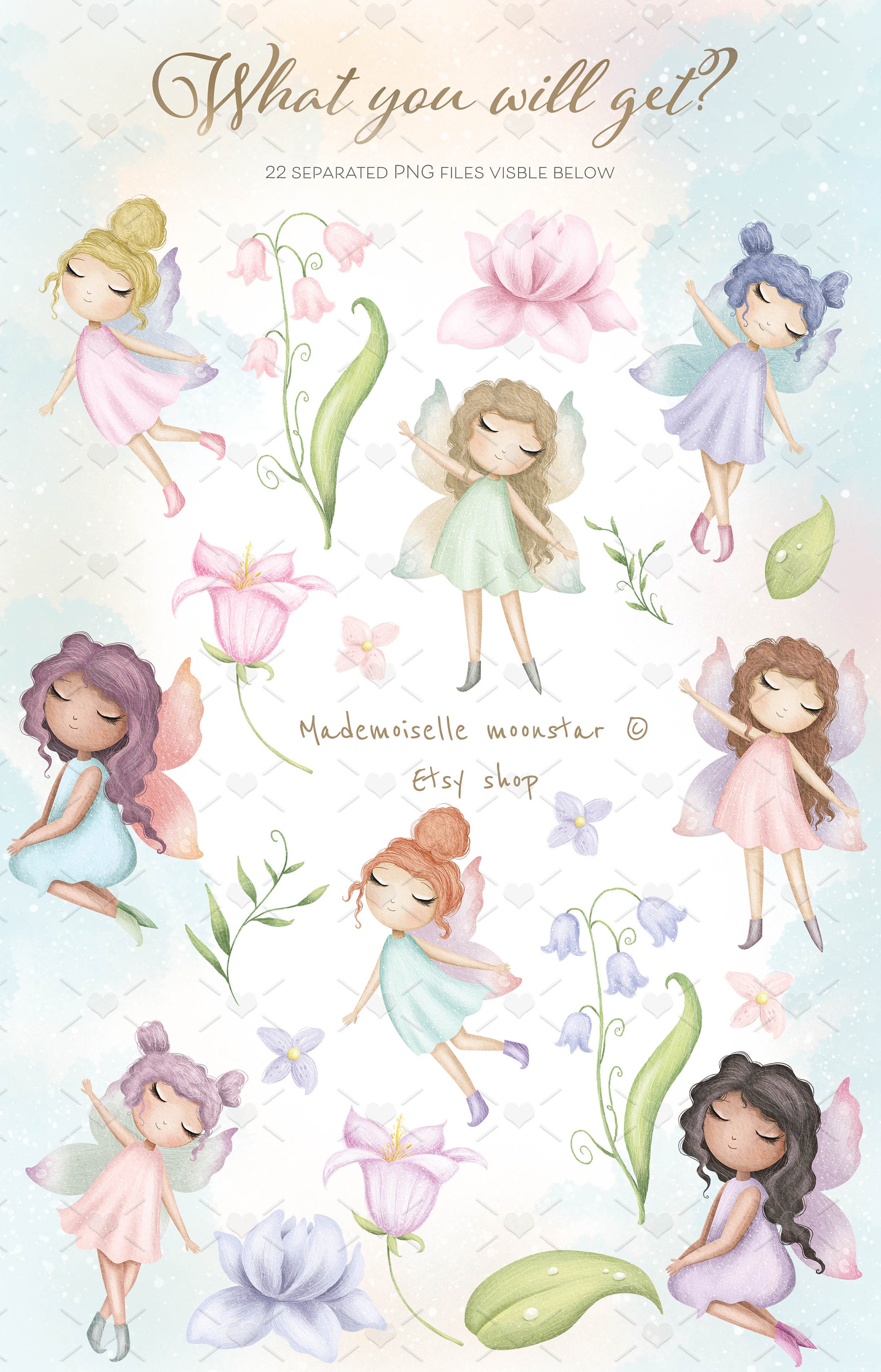 Fairy Garden Clipart Set. Cute Watercolor Magic Clipart. - Etsy